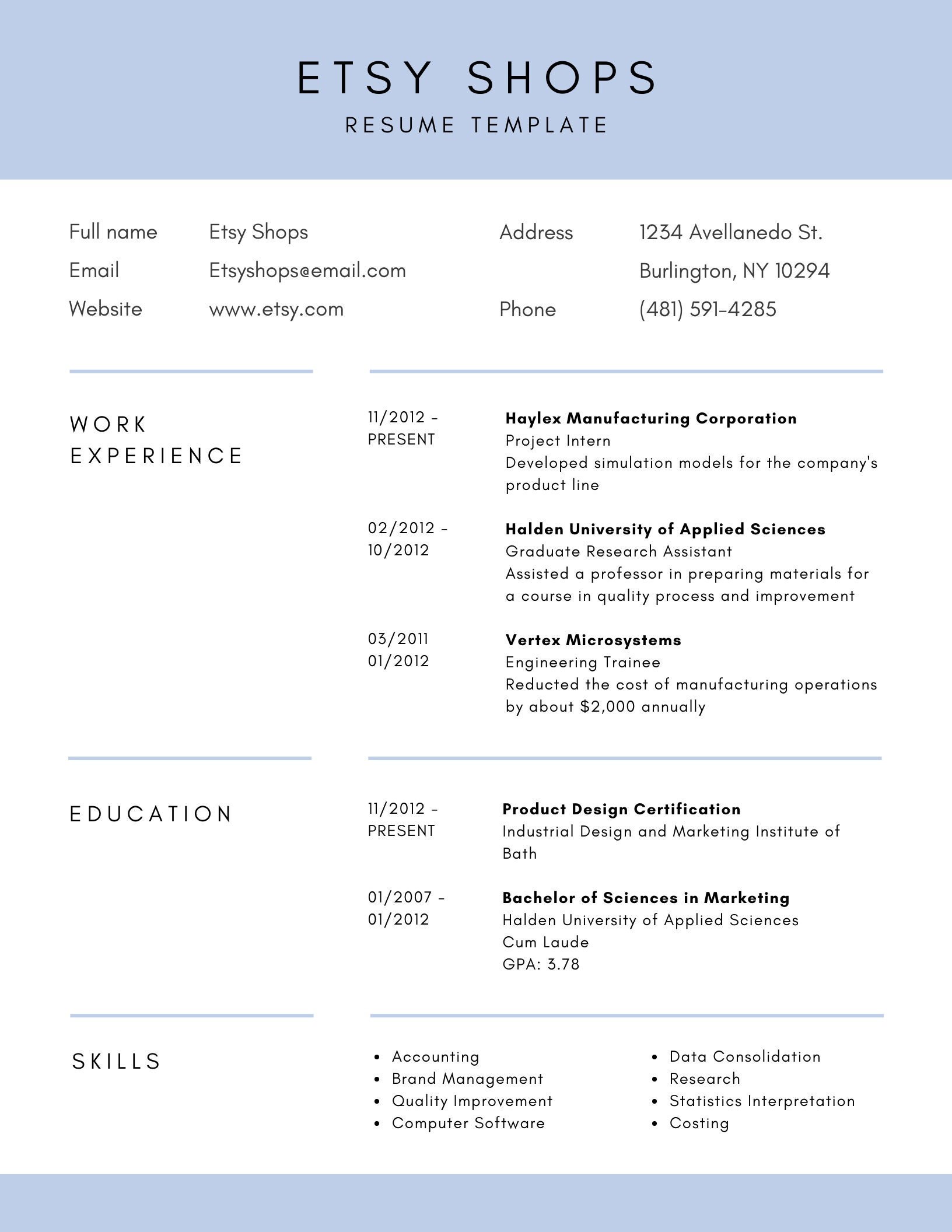 Simple Resume Template - Etsy