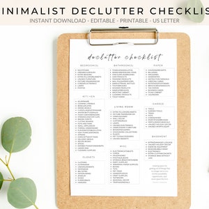 Printable Declutter Checklist, Minimalist Cleaning Checklist, Editable ...