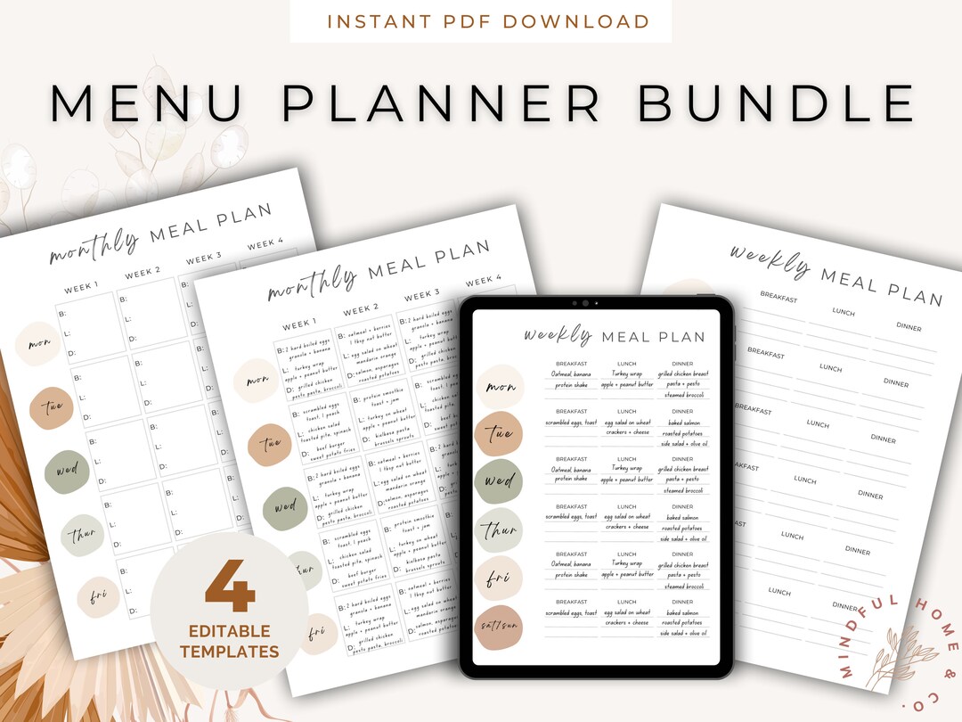 Weekly Menu Planner, Editable Meal Plan Template, Digital Weekly Meal ...
