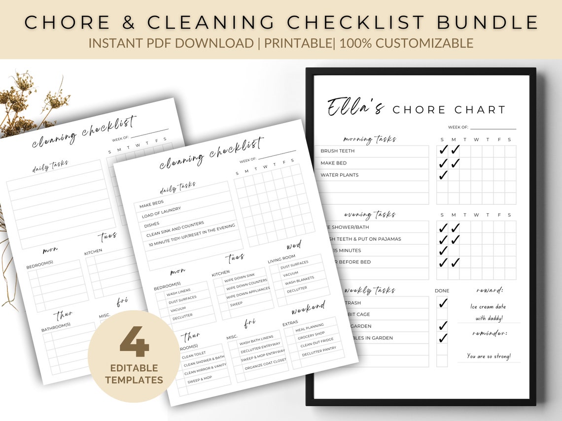 Editable Chore Chart and Cleaning Checklist, Kid's Chore Chart Canva ...