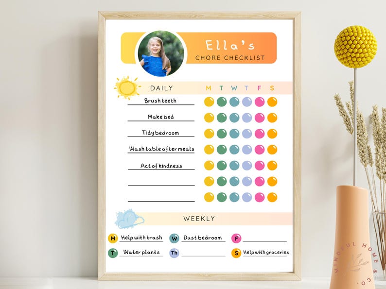 Chore Chart Print, Editable Kids Chore Chart, Responsibility Chart - Etsy