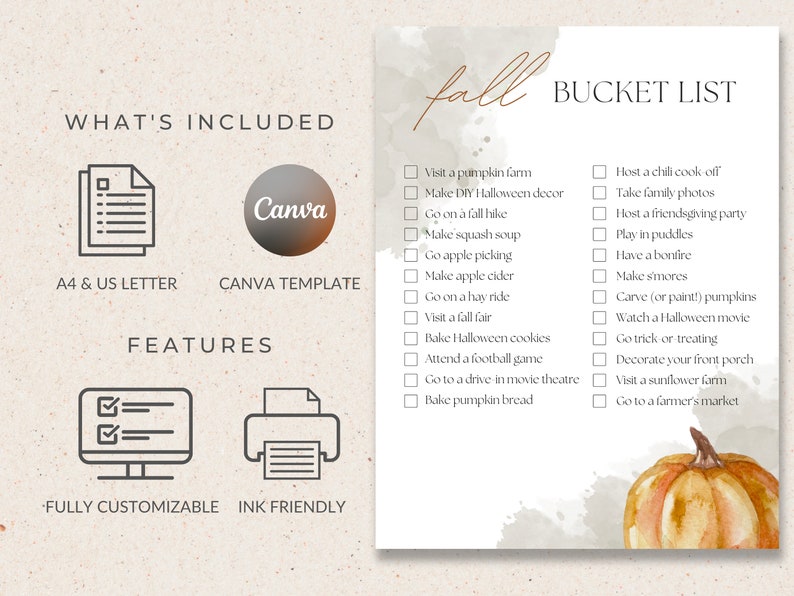 Fall Bucket List Printable, Autumn Bucket List Template, Editable Fall ...