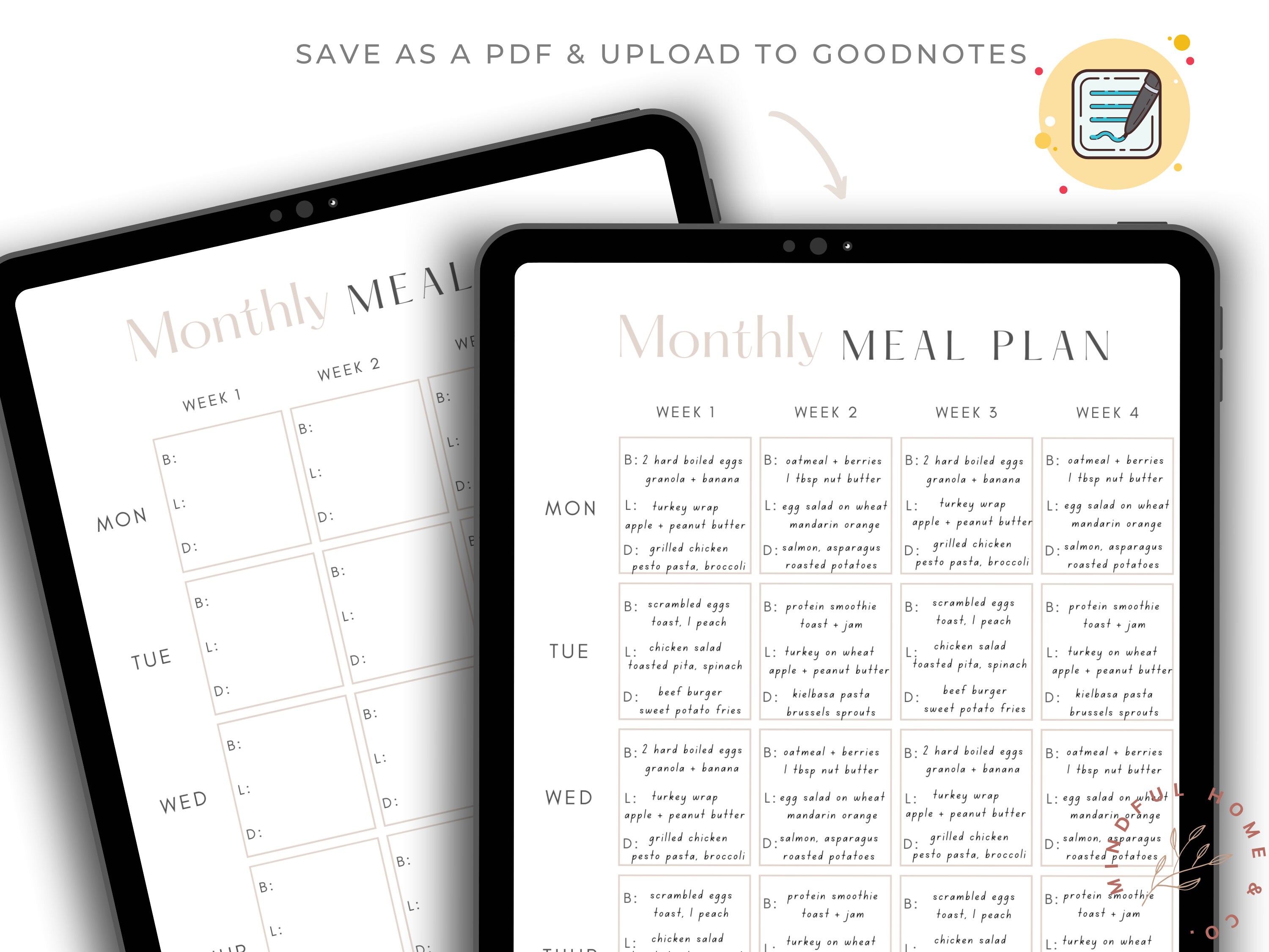 Printable Family Menu, Monthly Meal List, 4 Week Meal Schedule, Fridge ...