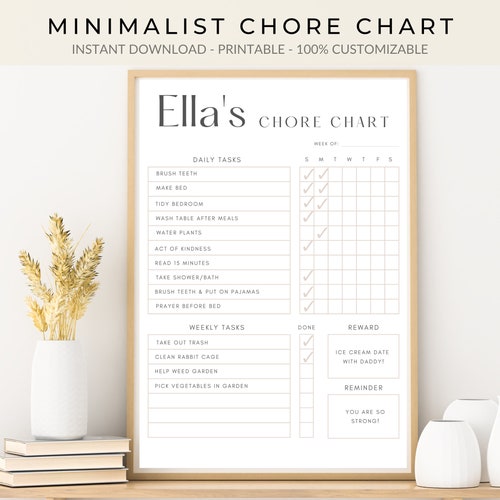 Kid's Chore Chart Template Canva Chore Calendar - Etsy