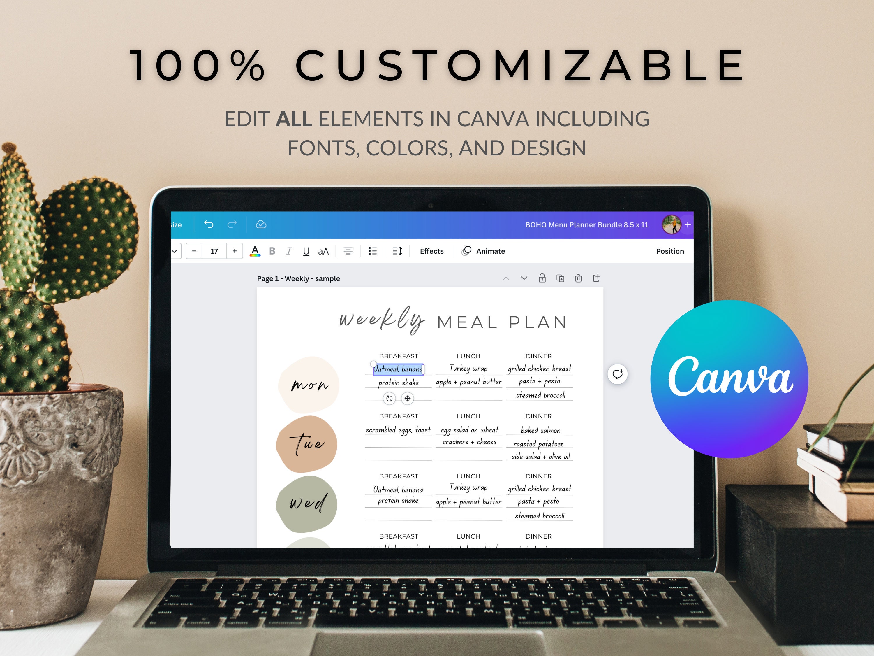 Weekly Menu Planner, Editable Meal Plan Template, Digital Weekly Meal ...