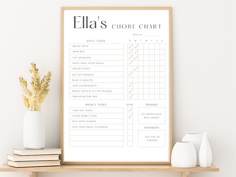 Kid's Chore Chart, Printable Chore Chart, Editable Kid's Chore Chart ...