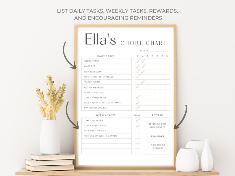 Kid's Chore Chart, Printable Chore Chart, Editable Kid's Chore Chart ...