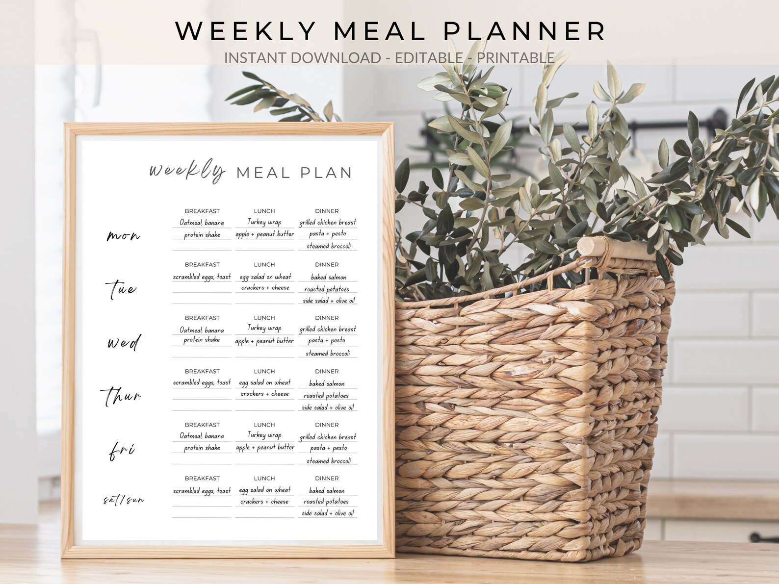 Weekly Meal Planner Printable, Minimalist Meal Plan Printable, Meal ...