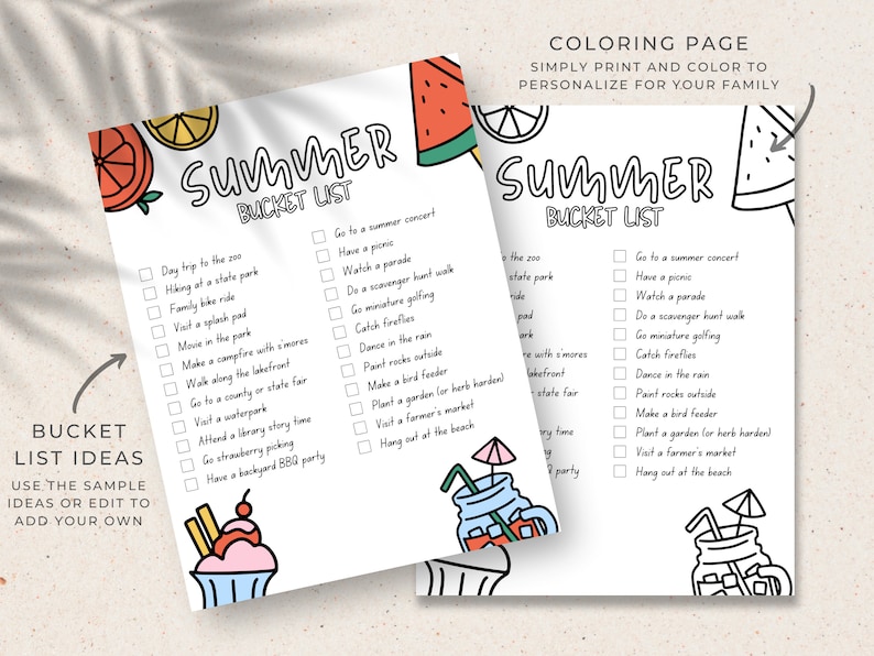 Summer Family Bucket List Template, Summer Vacation Bucket List ...