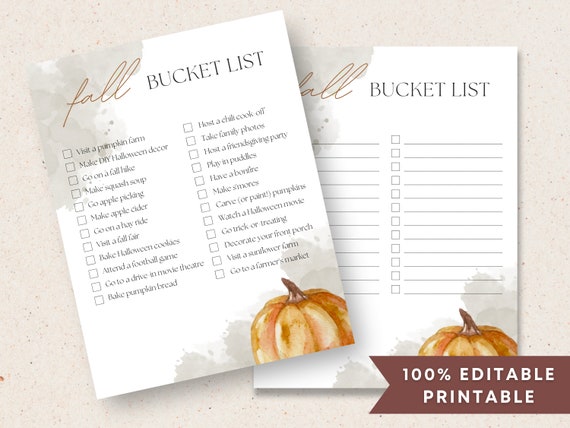 Fall Bucket List Printable Autumn Bucket List Template - Etsy
