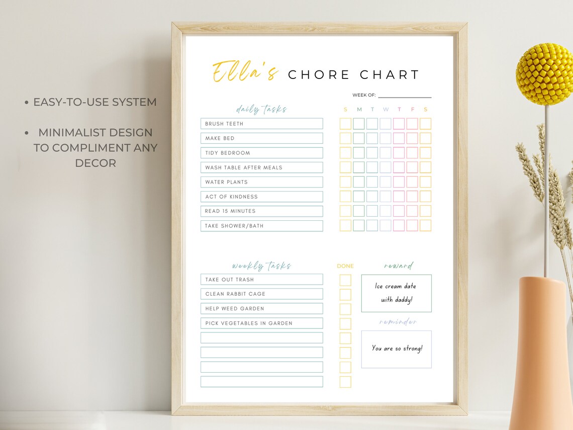 Kid's Chore Chart Template Canva, Chore Calendar Printable, House ...