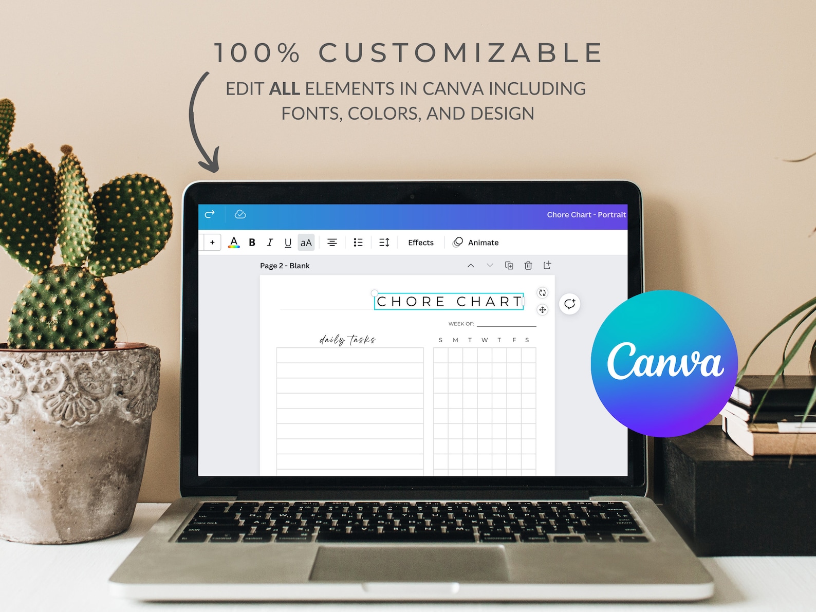 Kid's Chore Chart Template Canva, Chore Calendar Printable, House ...