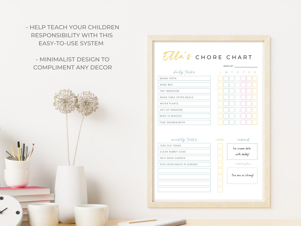 Kid's Chore Chart Template Canva, Chore Calendar Printable, House ...