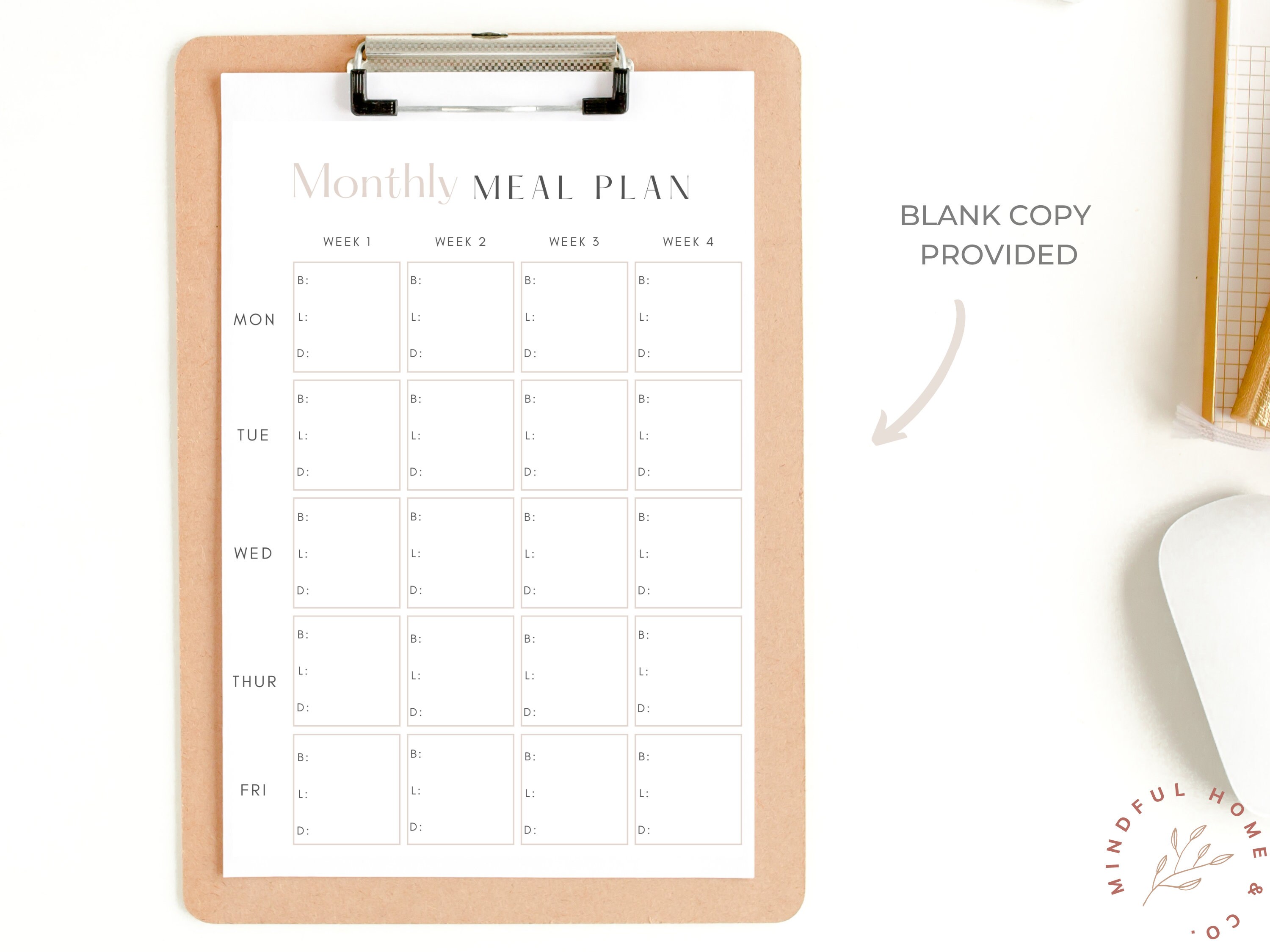Printable Family Menu, Monthly Meal List, 4 Week Meal Schedule, Fridge ...