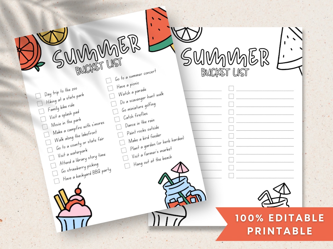 Summer Family Bucket List Template, Summer Vacation Bucket List ...