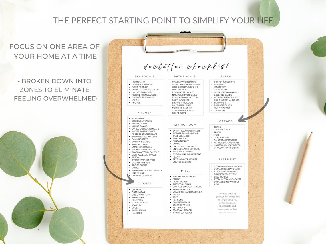 Printable Declutter Checklist Minimalist Cleaning Checklist - Etsy