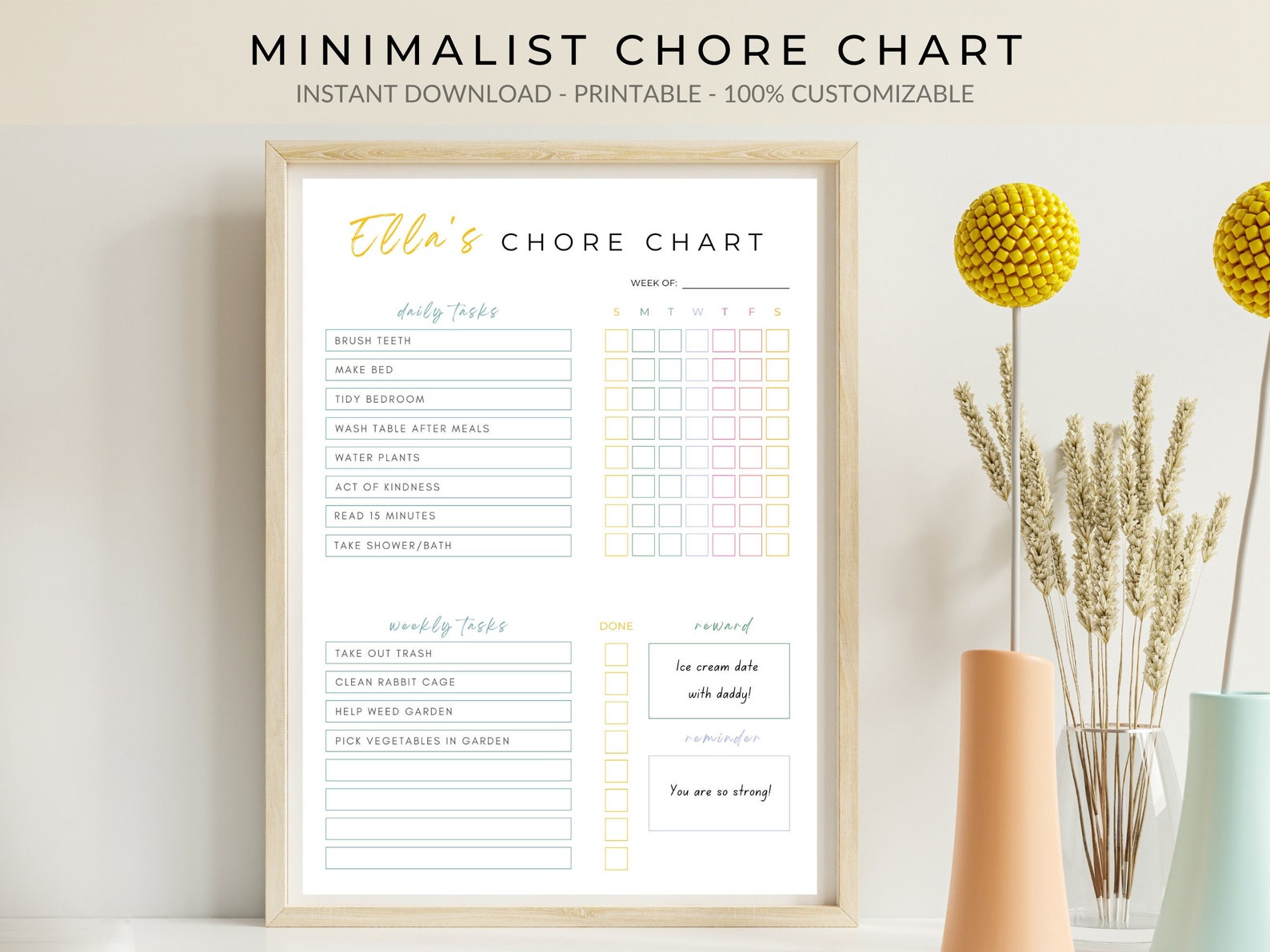 Kid's Chore Chart Template Canva, Chore Calendar Printable, House ...