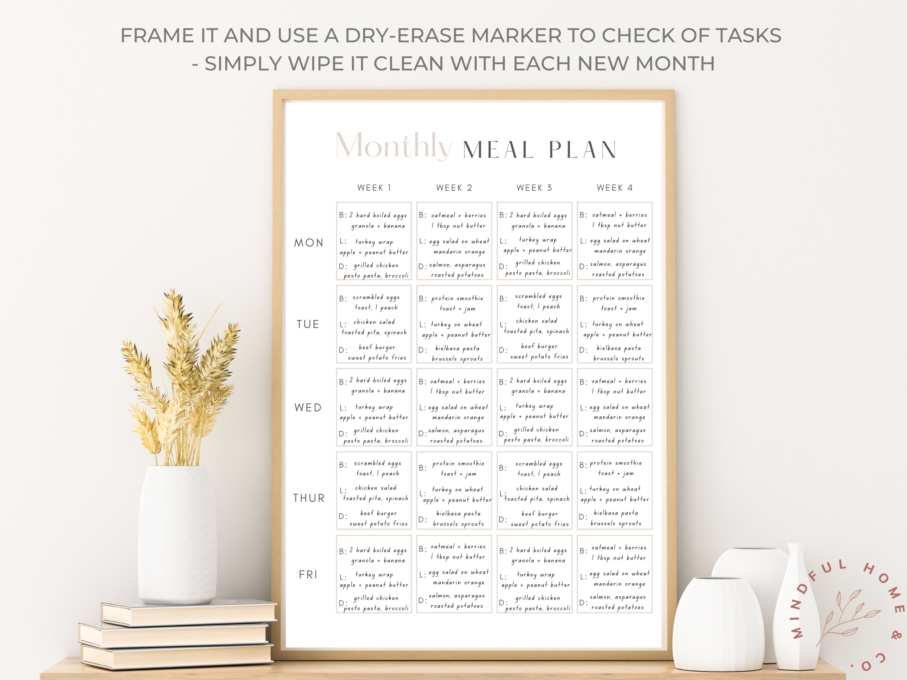 Printable Family Menu, Monthly Meal List, 4 Week Meal Schedule, Fridge ...