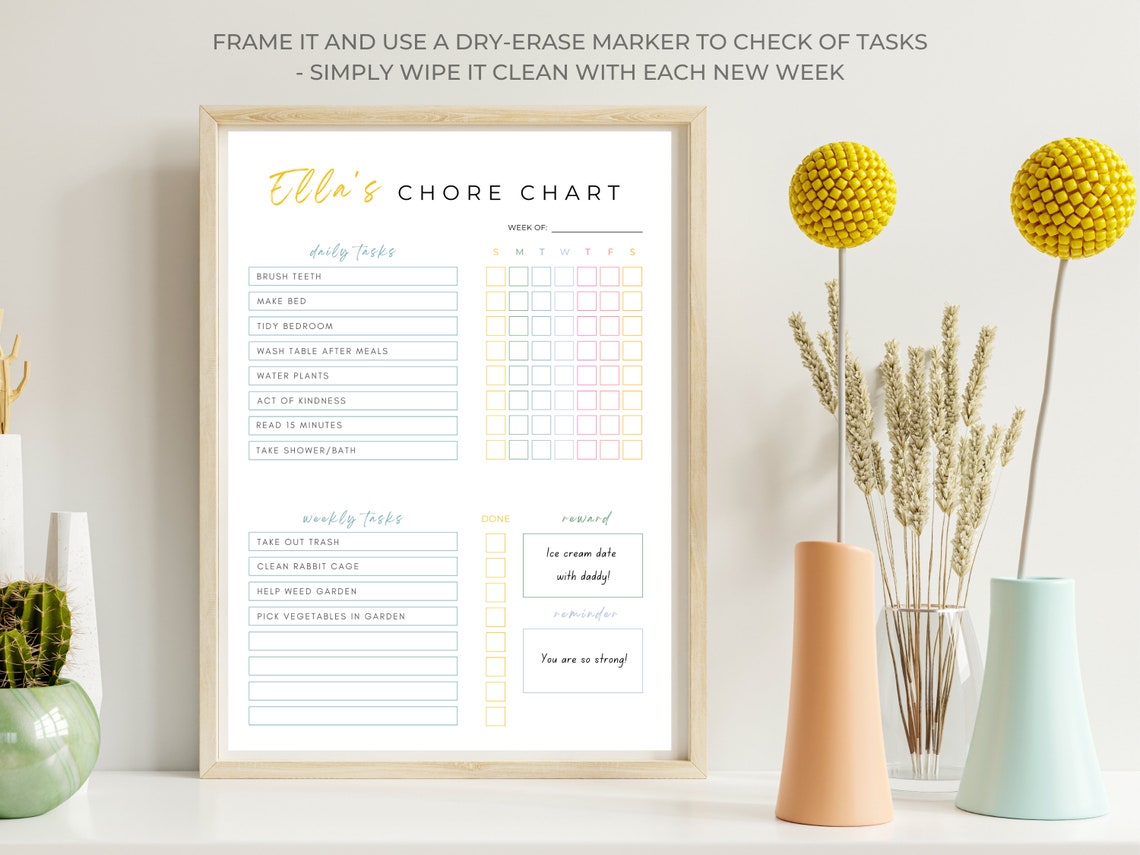 Kid's Chore Chart Template Canva, Chore Calendar Printable, House ...
