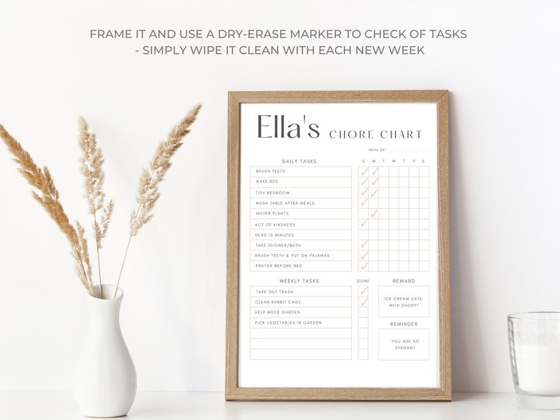 Kid's Chore Chart, Printable Chore Chart, Editable Kid's Chore Chart ...