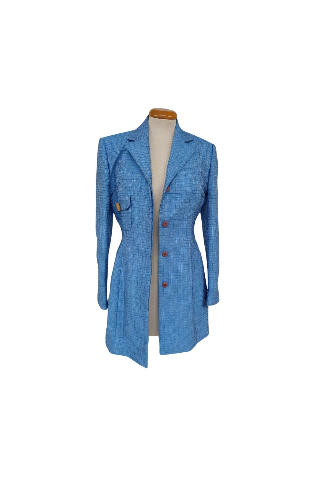 Baby Blue Long Jacket With Wooden Buttons - Women's Delicate Vintage ...