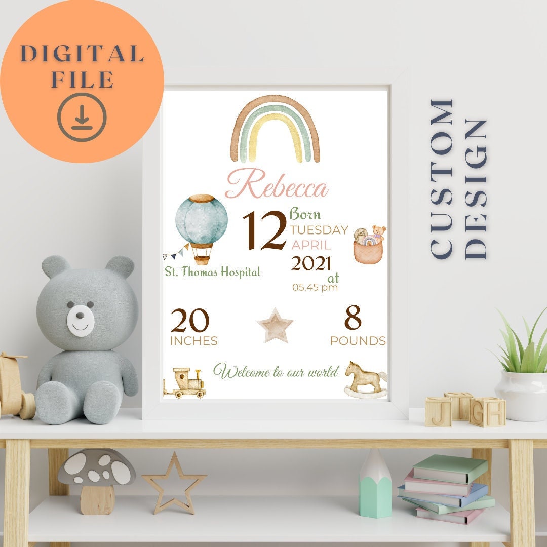Personalized Baby Print, Birth Table,birth Dates Poster, Birth Stats ...