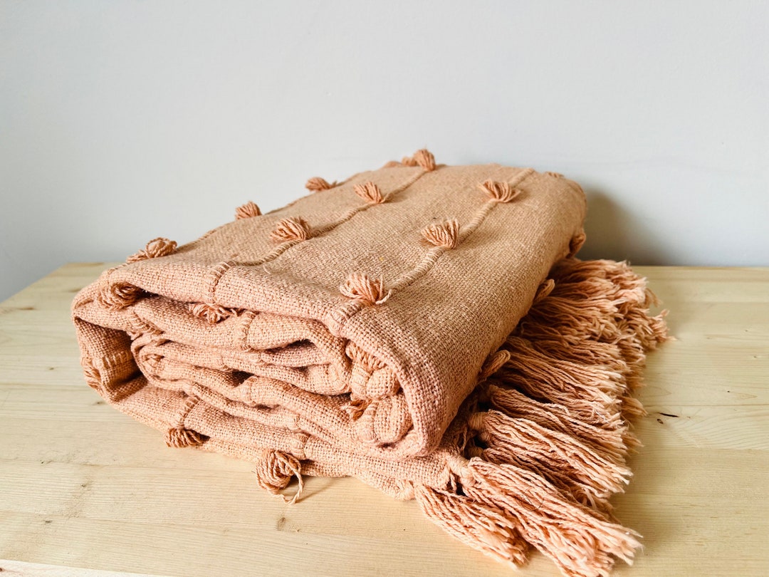 ANNA || Blush Pink Throw Peach Throw Loops Hand Loom Chunky Woven Sofa ...