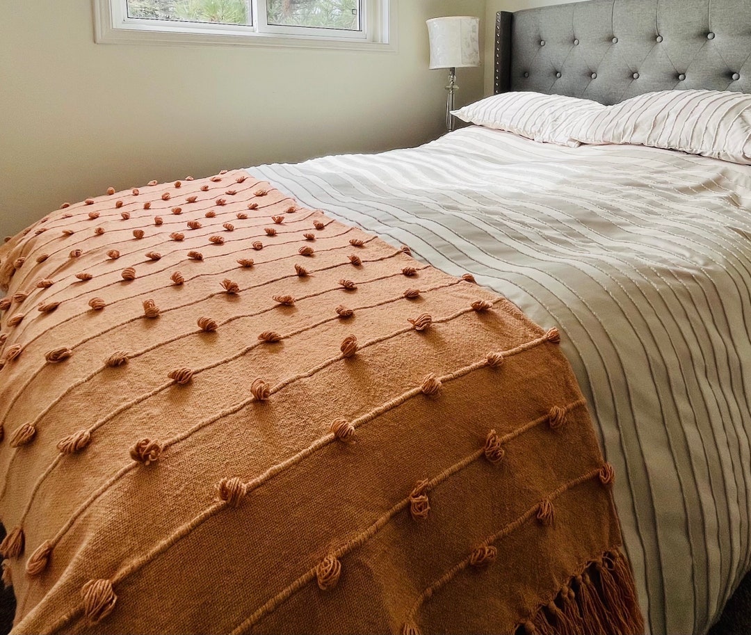 ANNA || Blush Pink Throw Peach Throw Loops Hand Loom Chunky Woven Sofa ...