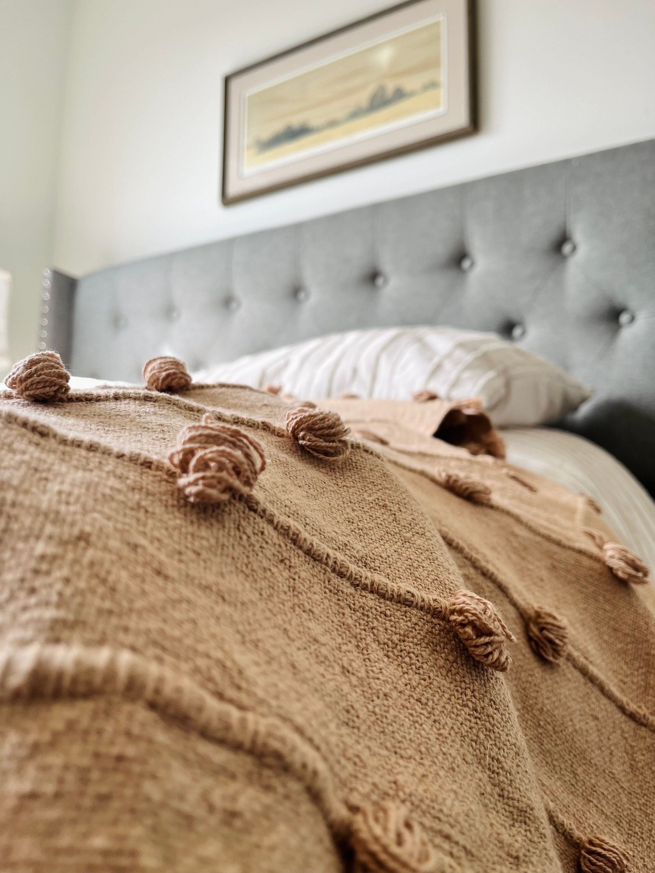 SANDY || Sand Beige Loops Hand Loom Chunky Woven Sofa Throw Blankets ...