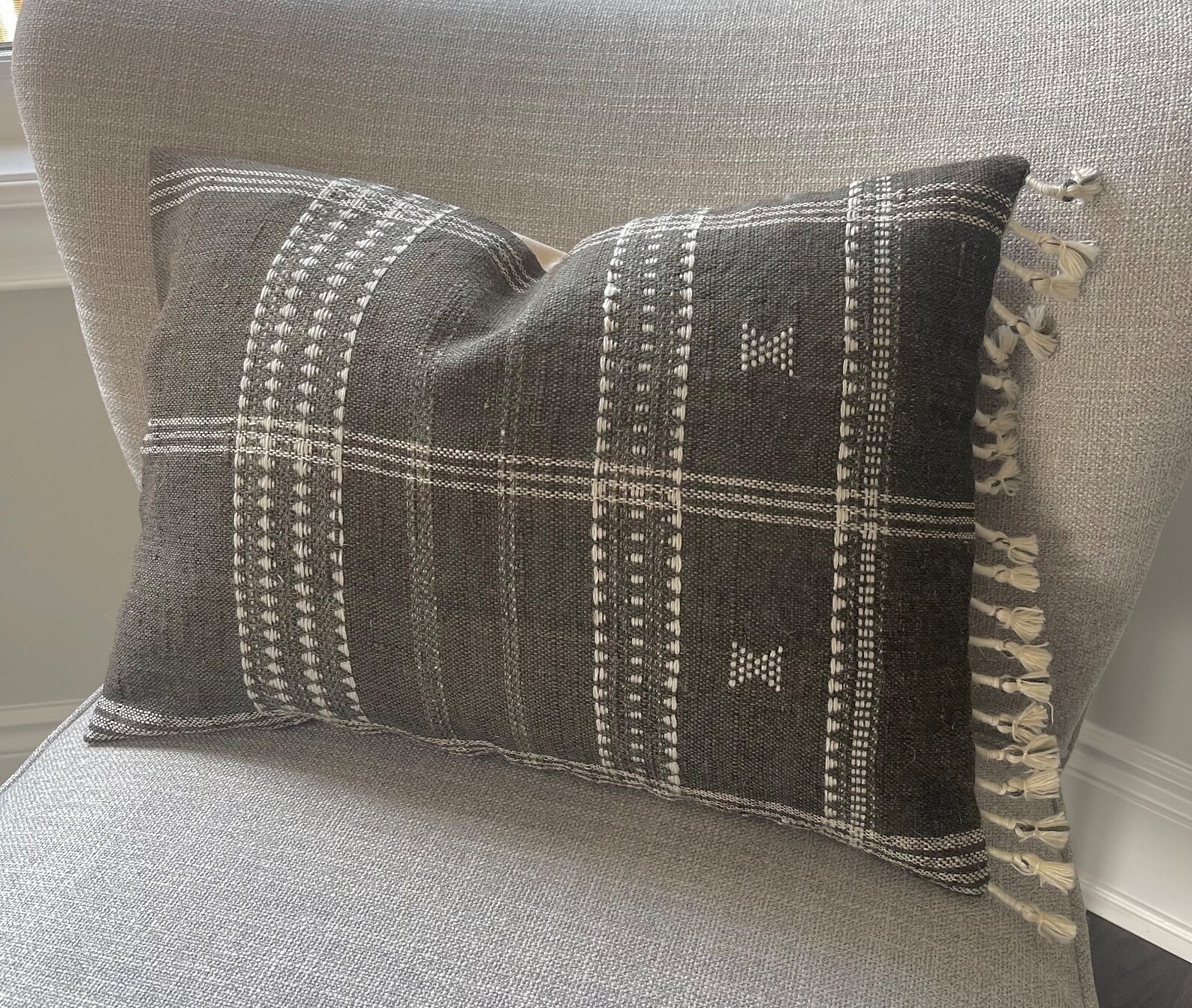 VARUN || Dark Gray Charcoal Gray Pillow Vintage Indian Wool Pillow W ...