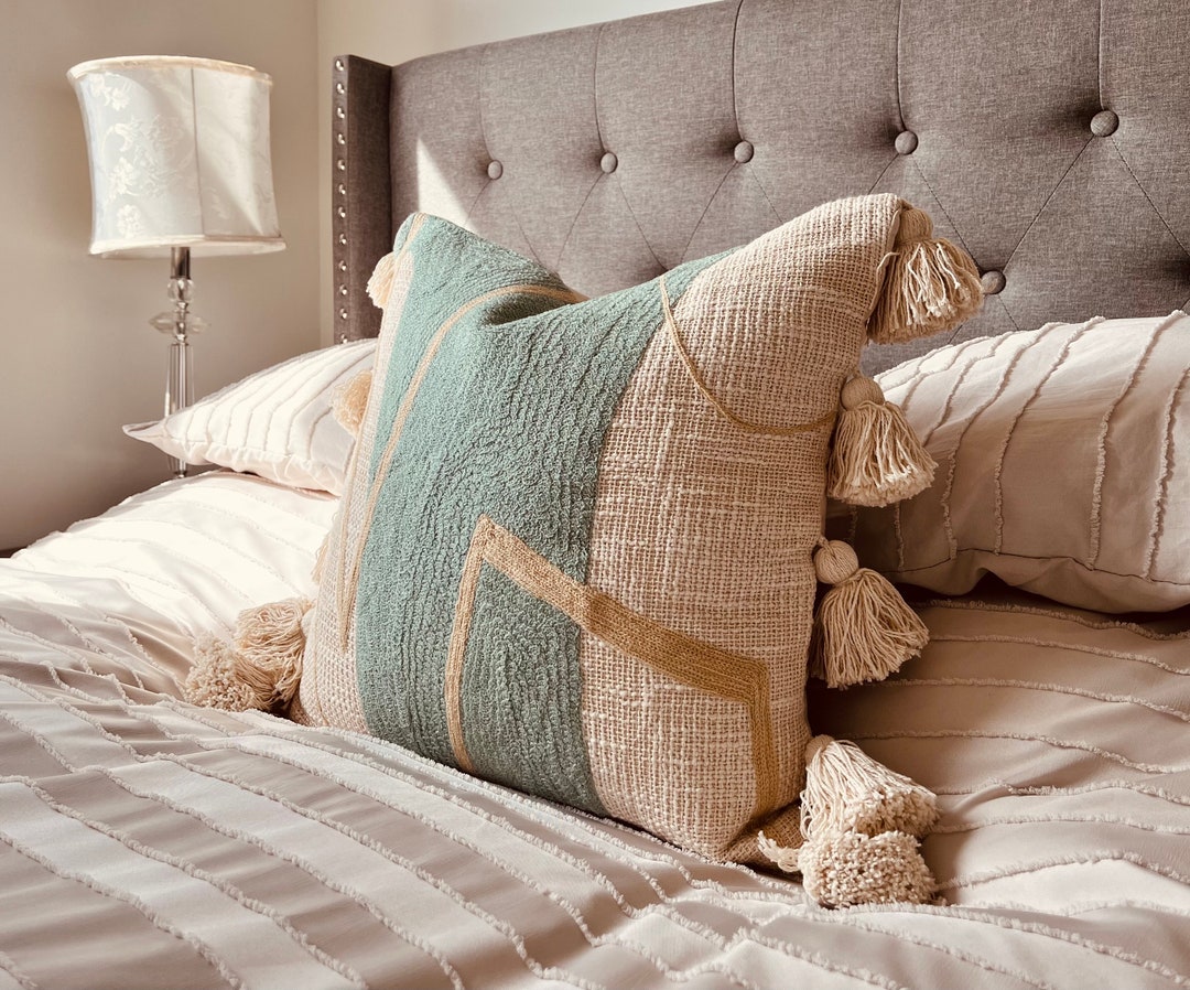 MAY || Sage Green Throw Green and Ivory Throw Pillow Hand Tufted Pillow ...