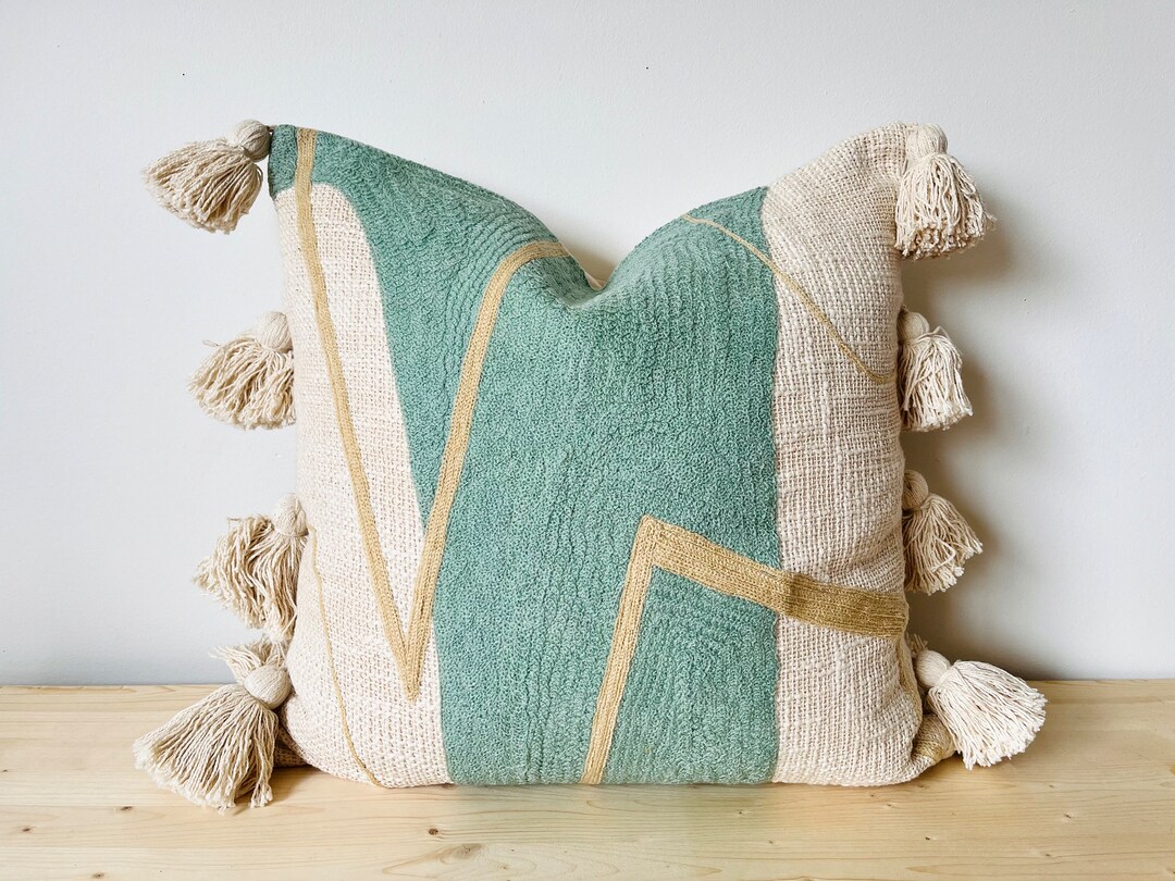 MAY || Sage Green Throw Green and Ivory Throw Pillow Hand Tufted Pillow ...