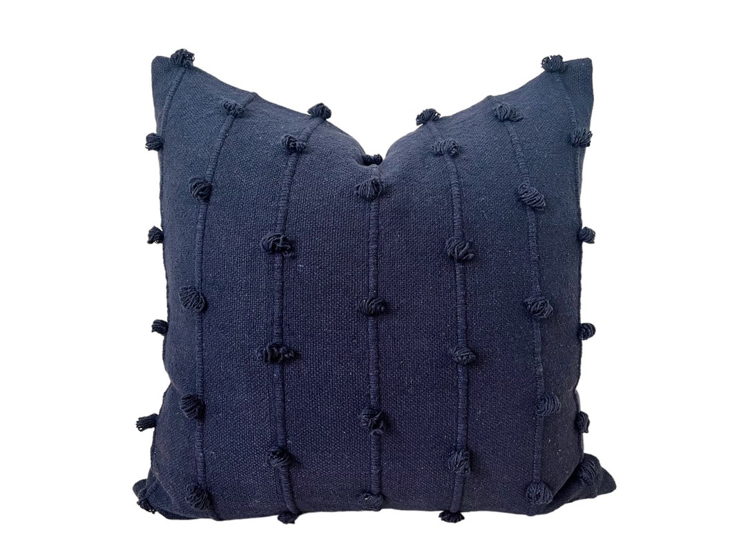 NEIL || Navy Blue Pillow Dark Blue Pillow Loops Hand Loom Chunky Woven ...