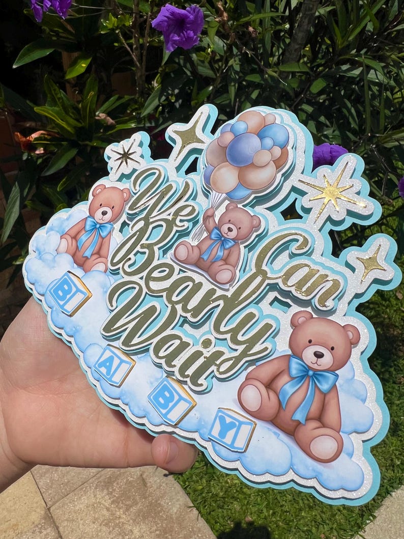 We Can Bearly Wait Cake Topper | Teddy Bear Baby Shower Decoration ...