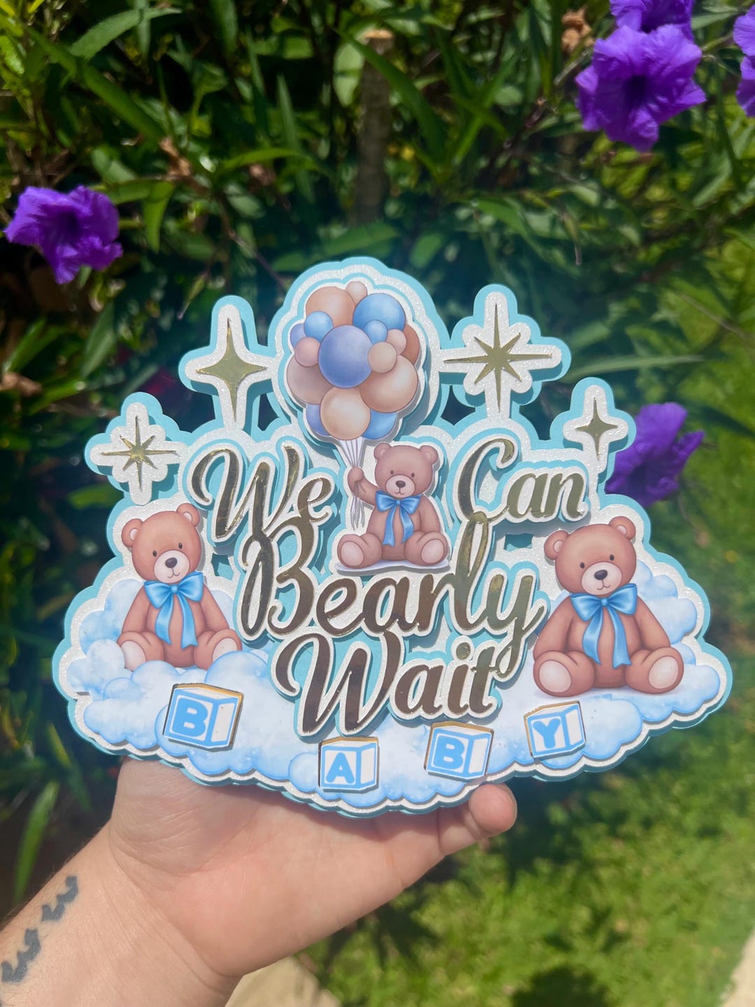 We Can Bearly Wait Cake Topper | Teddy Bear Baby Shower Decoration ...