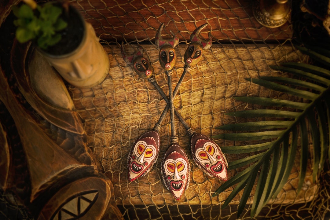 Tiki Swizzle Sticks, Adventureland Headhunter Mask, One Handmade and ...