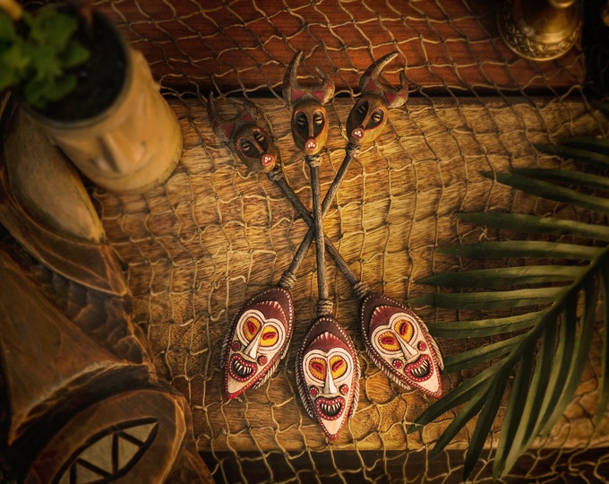 Tiki Swizzle Sticks, Adventureland Headhunter Mask, One Handmade and ...