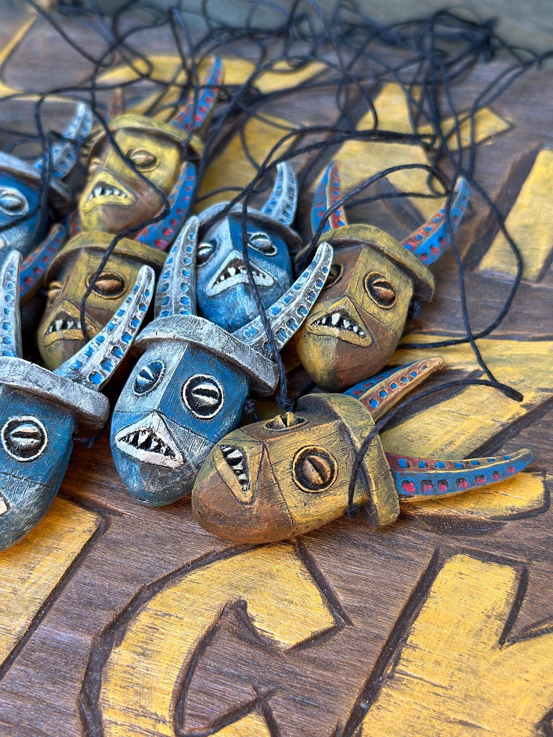 Tiki Swizzle Sticks, Horned Mask Tiki Pendant Necklace Handmade in the ...
