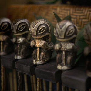 Tiki Swizzle Sticks, Moai and the Cannibal Handmade and Painted Paddle ...