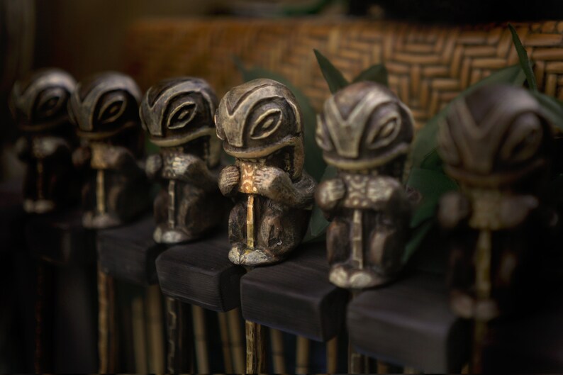 Tiki Swizzle Sticks Moai and the Cannibal Handmade and - Etsy