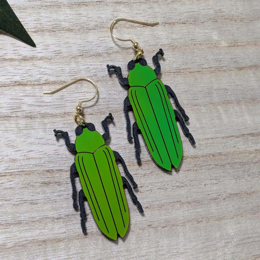 Beetle Round the Bush, Jewel Beetle Earrings, Large Beetle Dangles ...