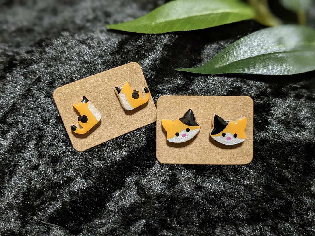 Calico Cat Studs, Calico Earrings, Cat Accessories, Pet Earrings, Resin ...