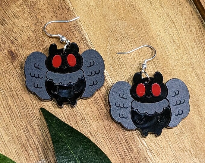 Mothman Cryptid Black Acrylic Earrings // Moth Insect Witch Spooky ...