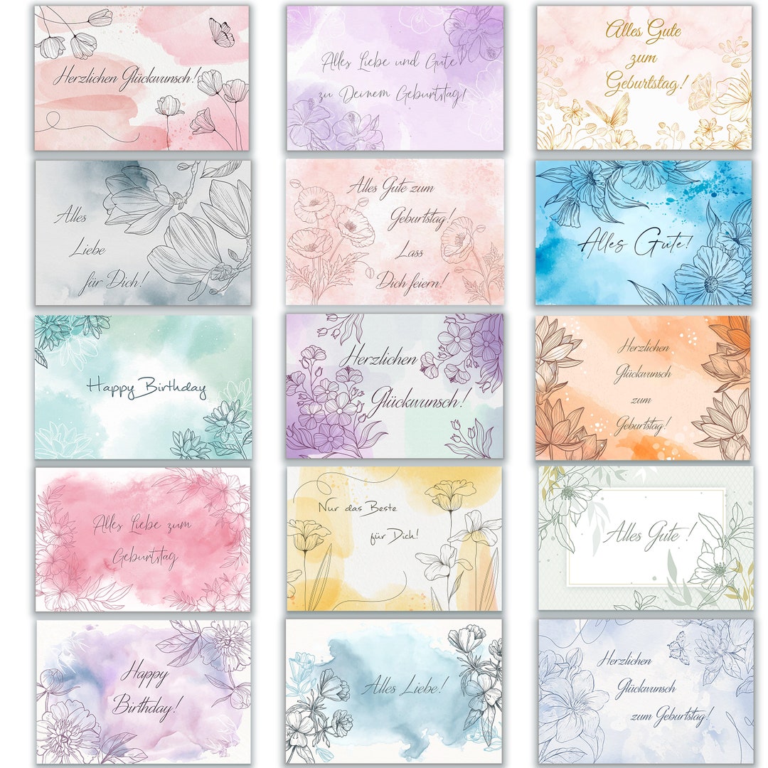 Birthday Card Set With 15 Folded Cards and Envelopes - Etsy