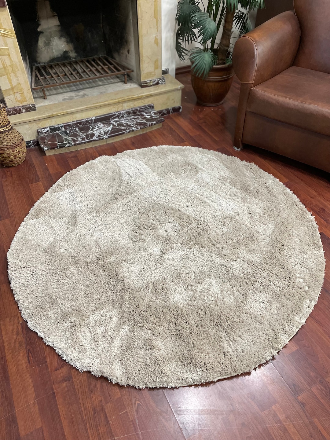Round Beige Carpet, Super Soft Shaggy Rug, Gentle Touch Fluffy Carpet ...