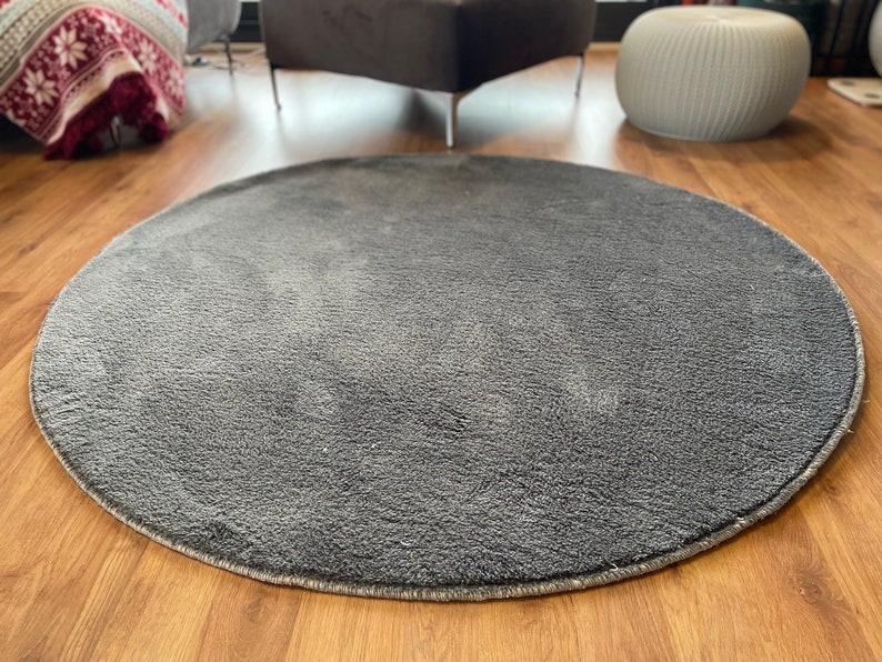 Flauschiger Runder Grauer Teppich, Weicher Plüsch Teppich Für ...