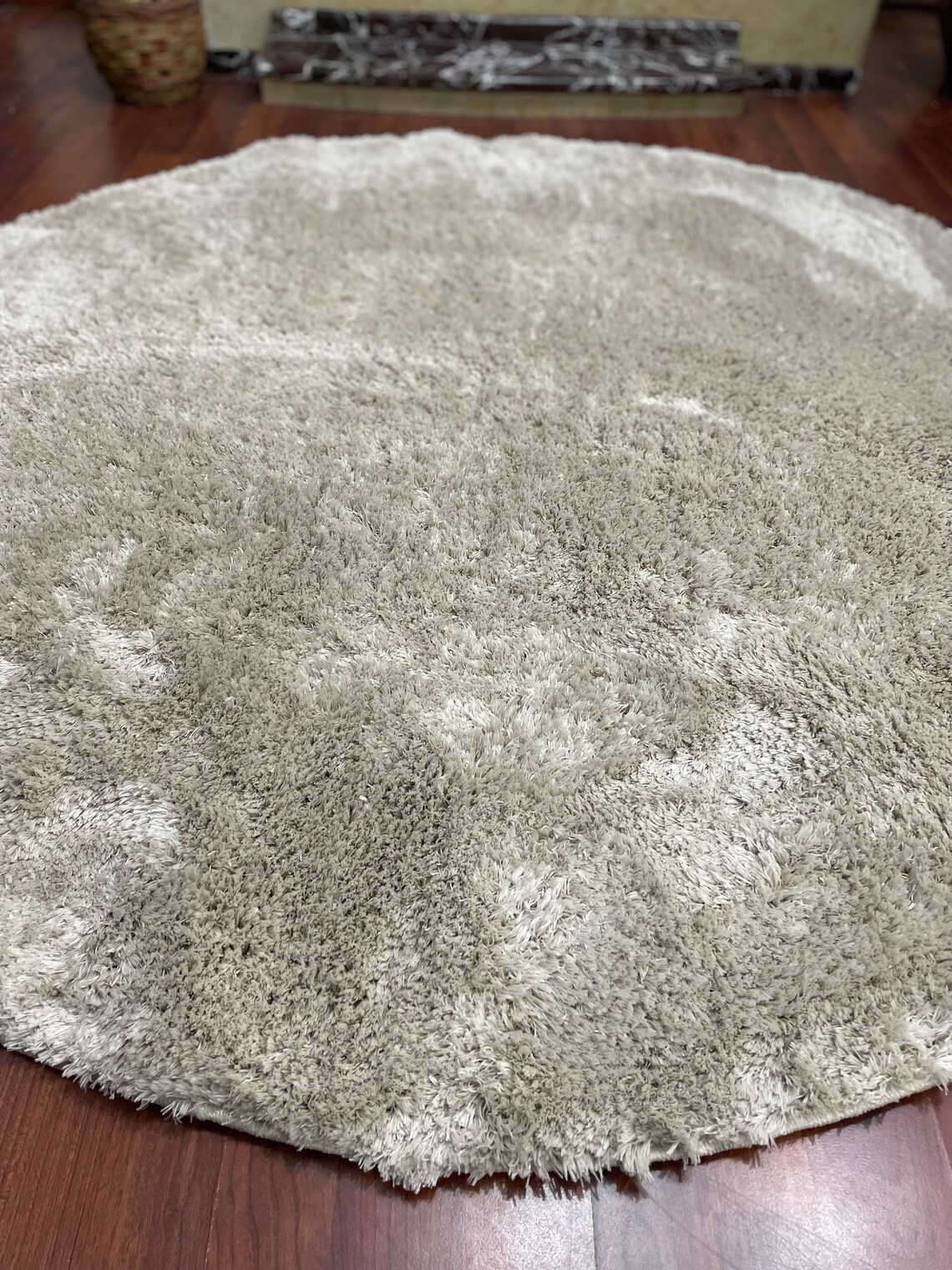 Round Beige Carpet, Super Soft Shaggy Rug, Gentle Touch Fluffy Carpet ...