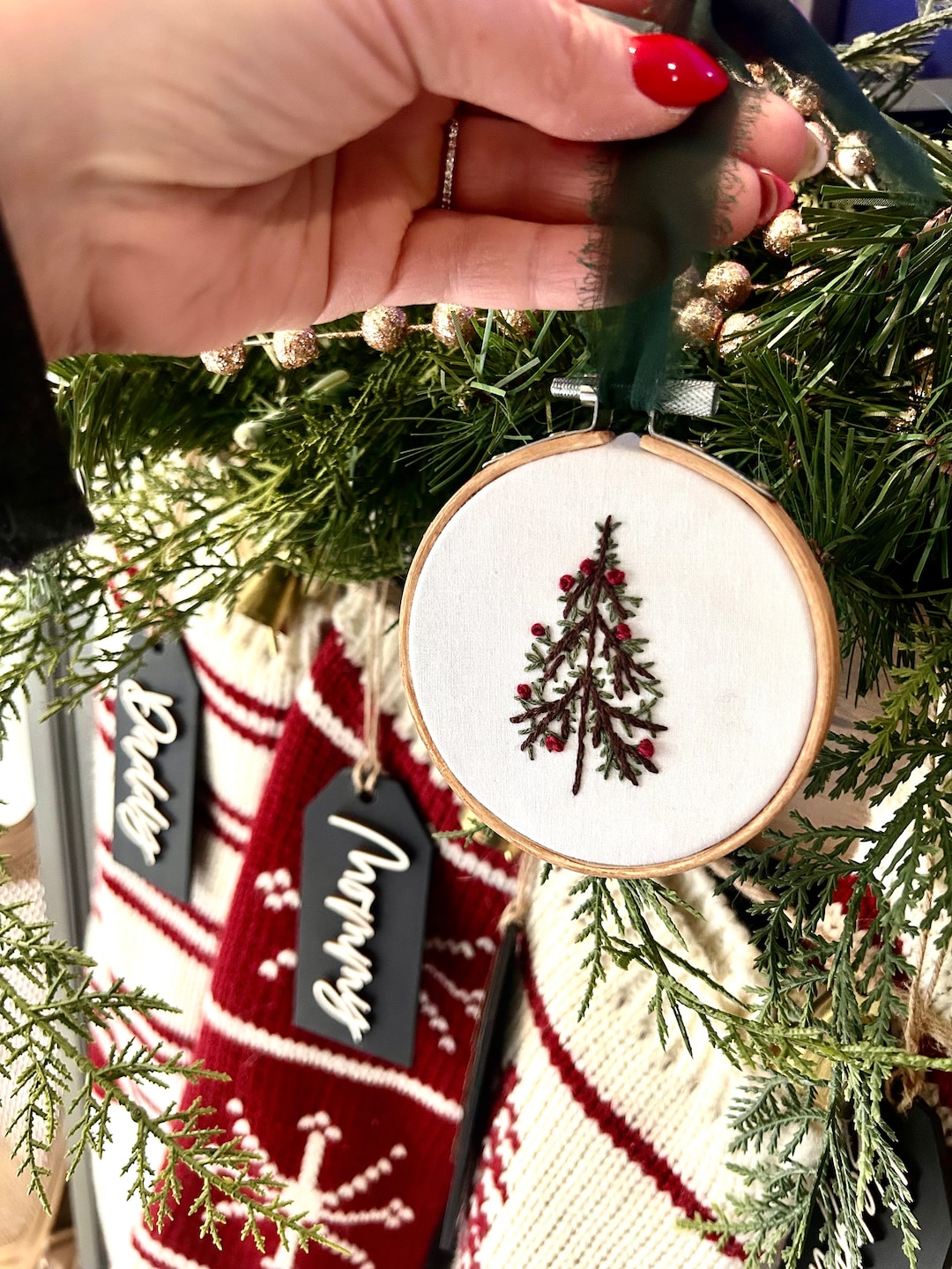 Hand Embroidered Tree Ornament Embroidered Ornament - Etsy