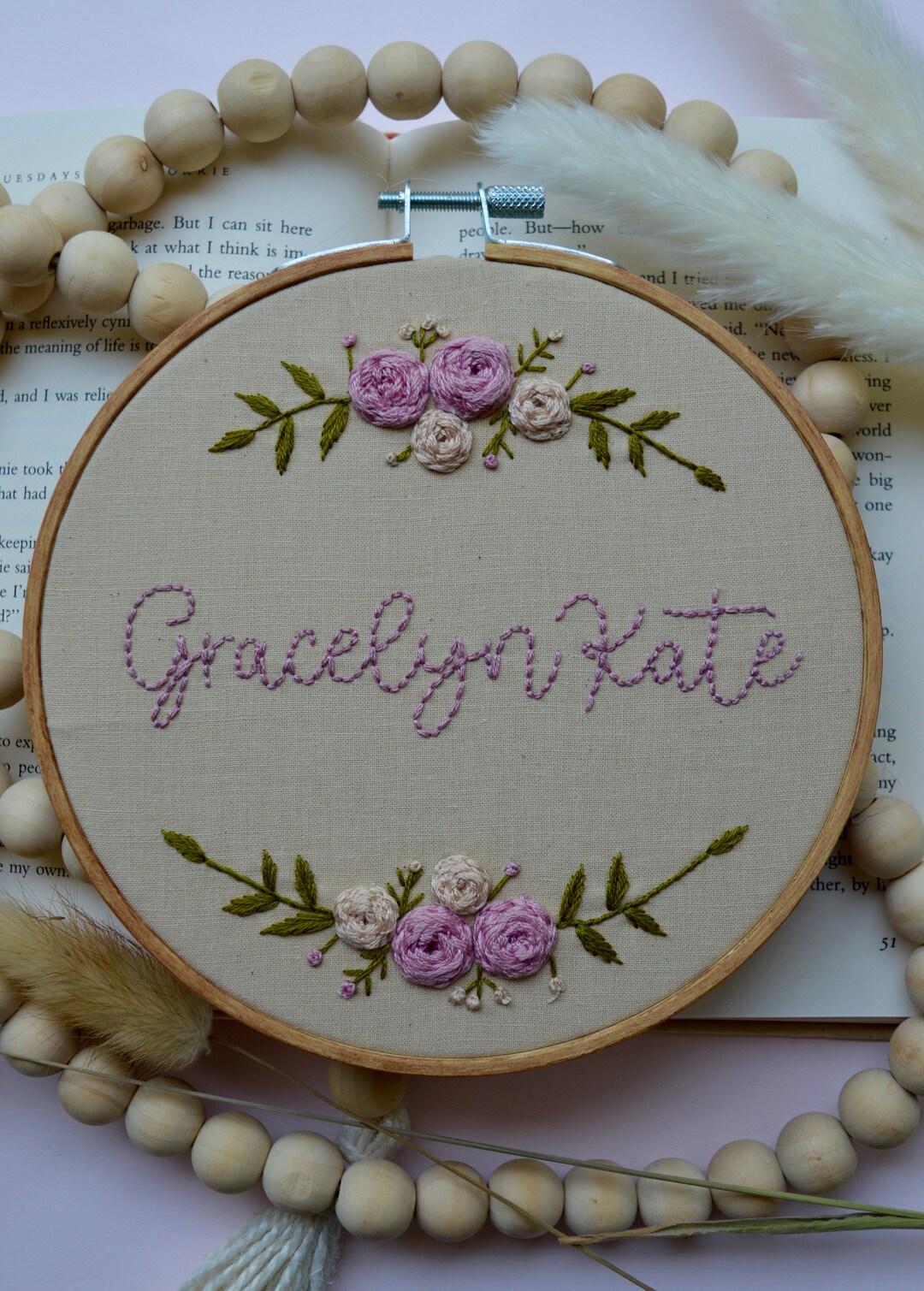 Hand Embroidered Name Hoop, Personalized Embroidery Hoop, Baby Name ...