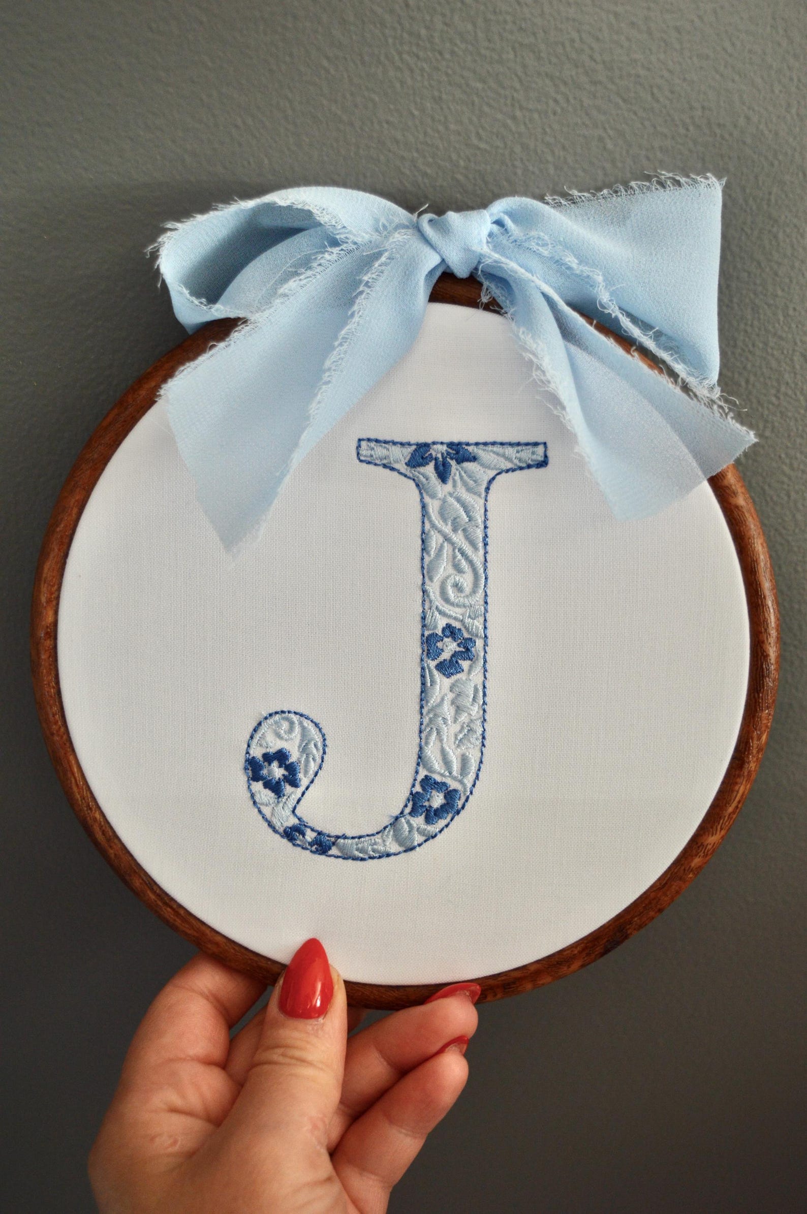 Embroidered Inital Sign, Initial Name Sign, Gallery Wall Decor, Flower ...